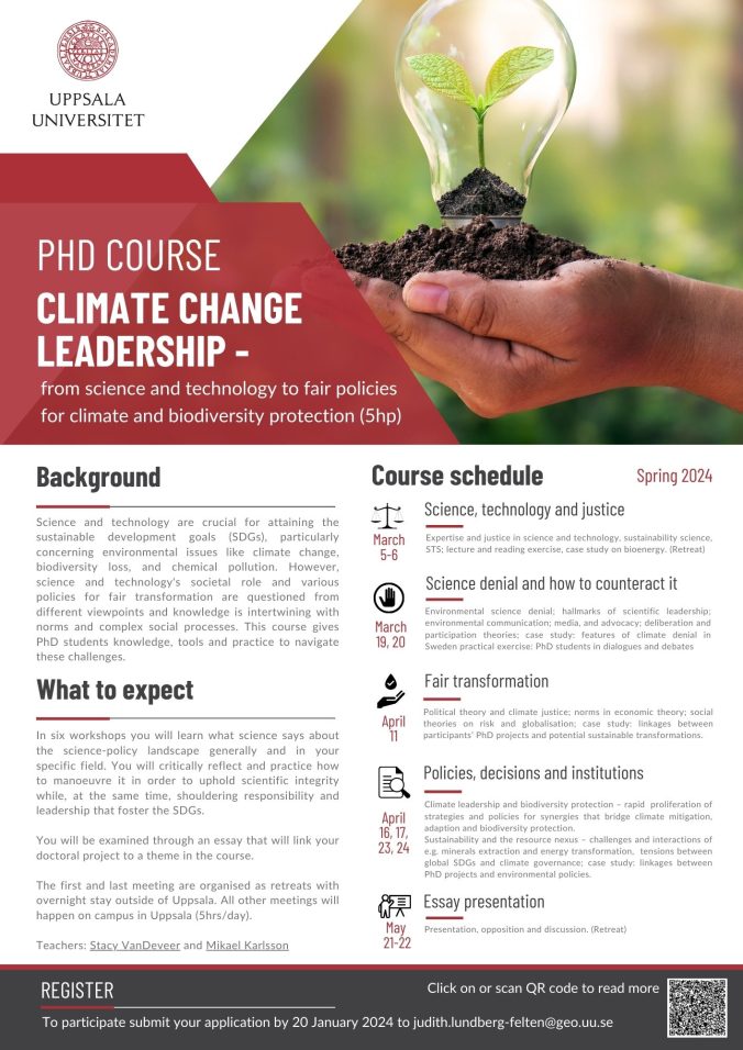 New PhD course: Climate change leadership - from science and technology to fair policies for ...